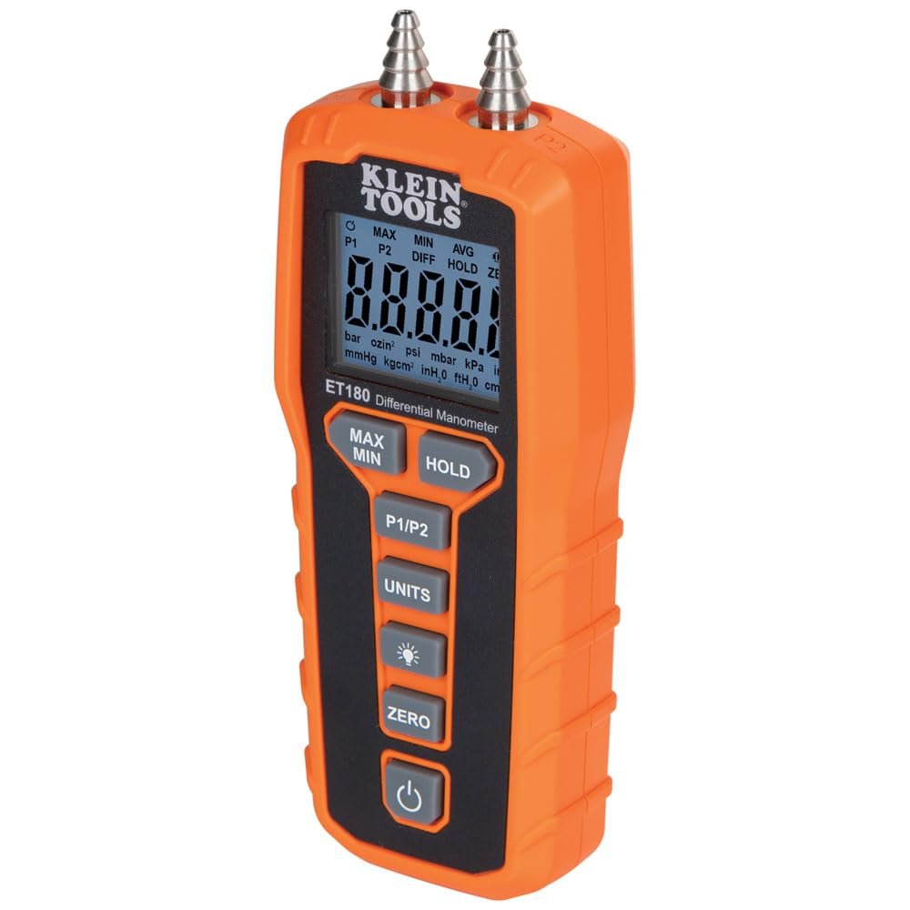 Klein Tools ET180 Digital Manometer, Air and Gas Pressure Tester, Diff